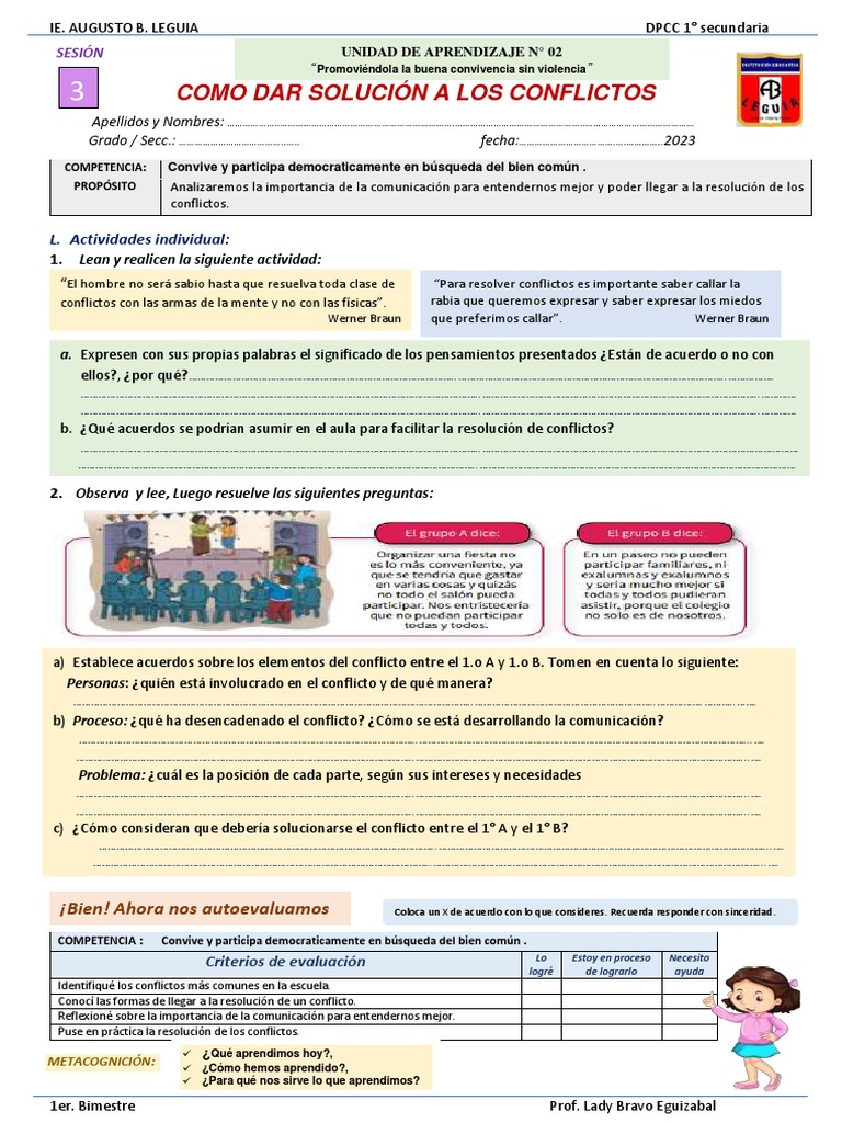DPCC. - FICHA 3 - Sesion 3 (II Unidad) 1° Sec. | PDF