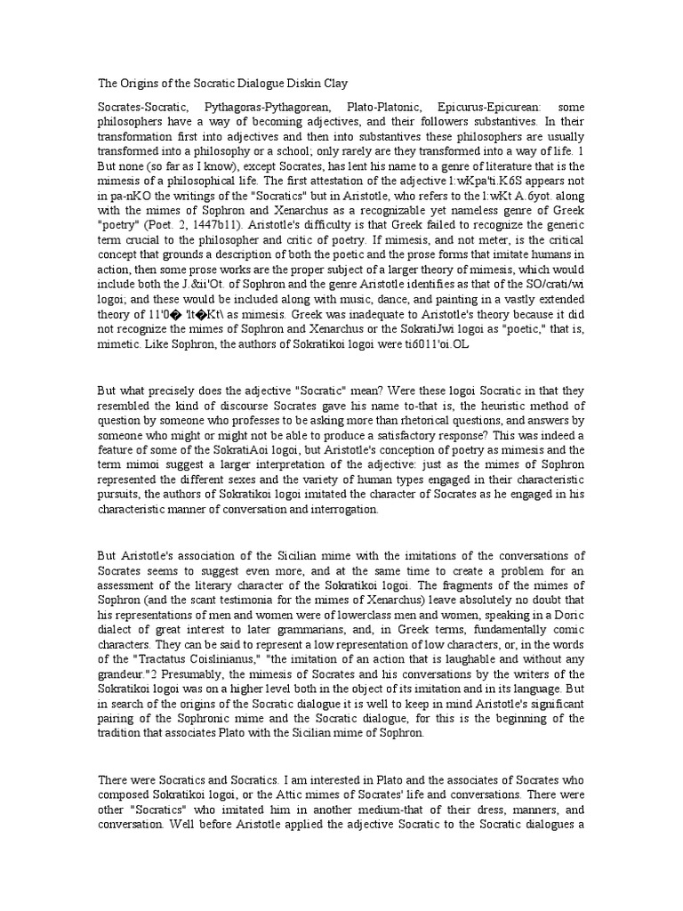 The Origins of The Socratic Dialogue Diskin Clay | PDF