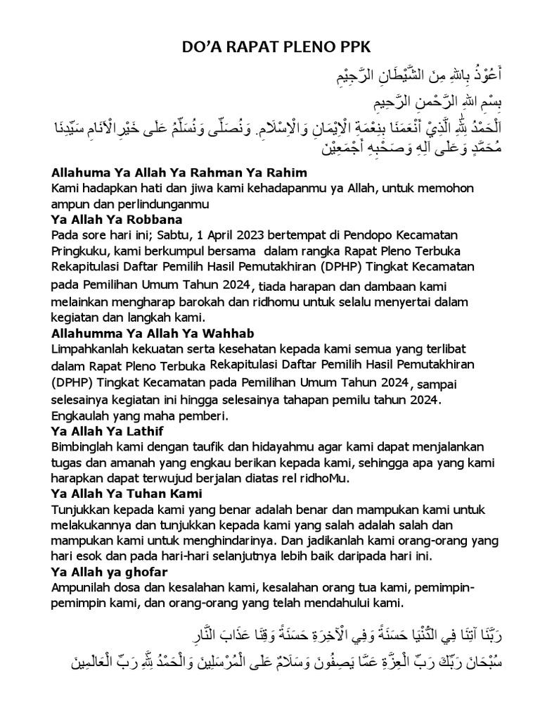 2.do'a Rapat Pleno DPHP PPK | PDF