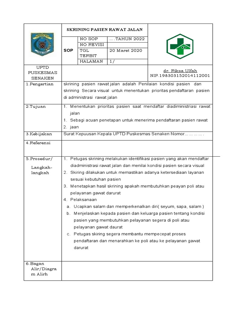 Sop Skrining Pasien Rawat Jalan | PDF | Pengelolaan Keuangan & Uang | Sains & Matematika