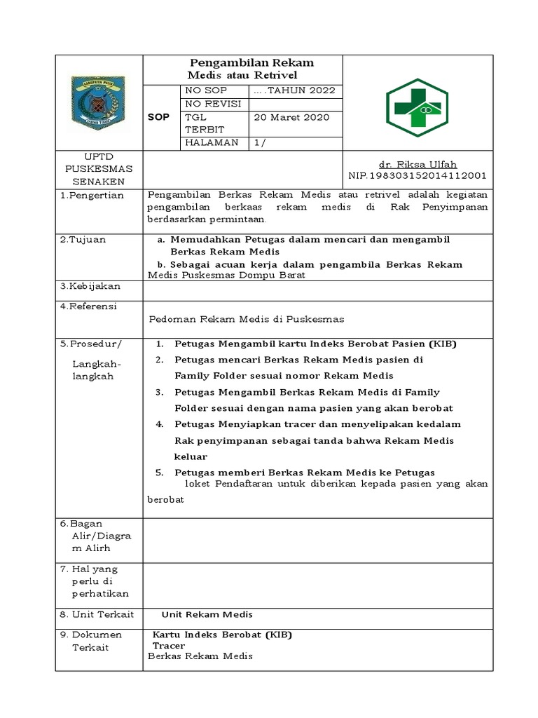 Sop Pengambilan Rekam Medis | PDF | Kesehatan Holistik | Sains & Matematika