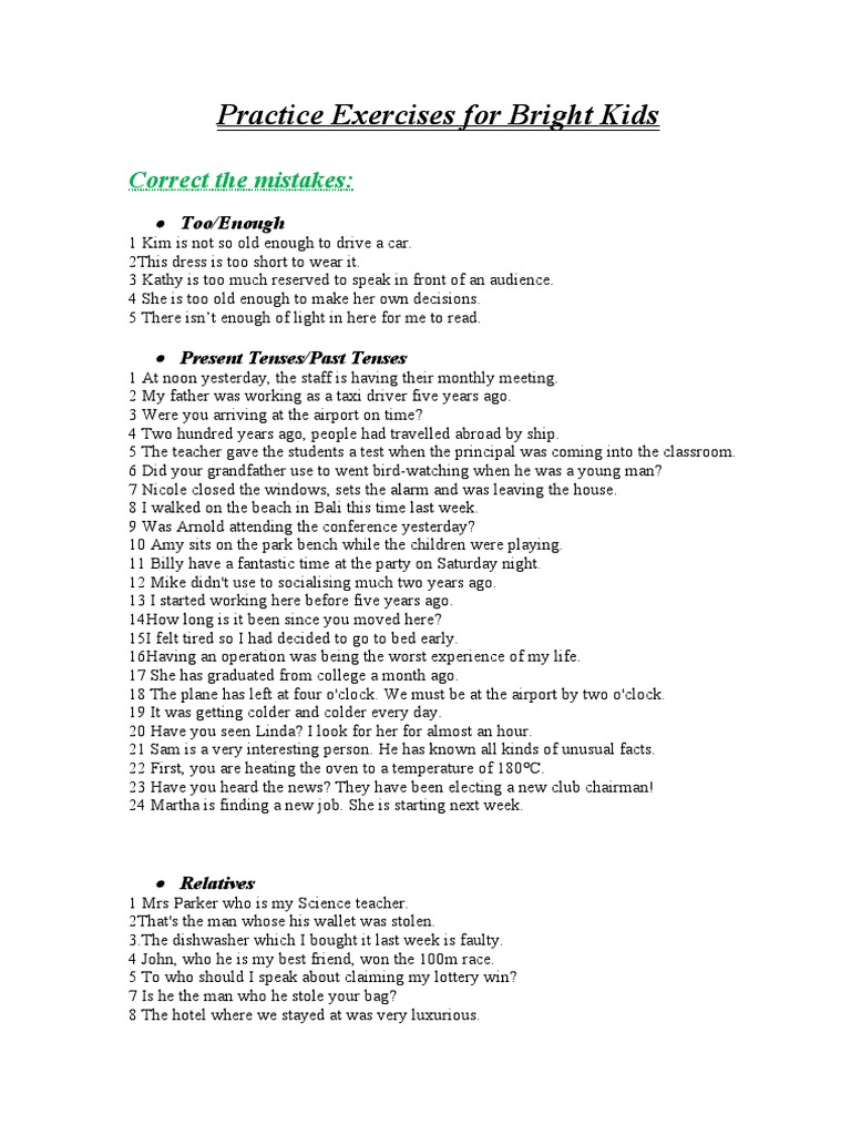 Practice Exercises - Correct The Mistakes | PDF