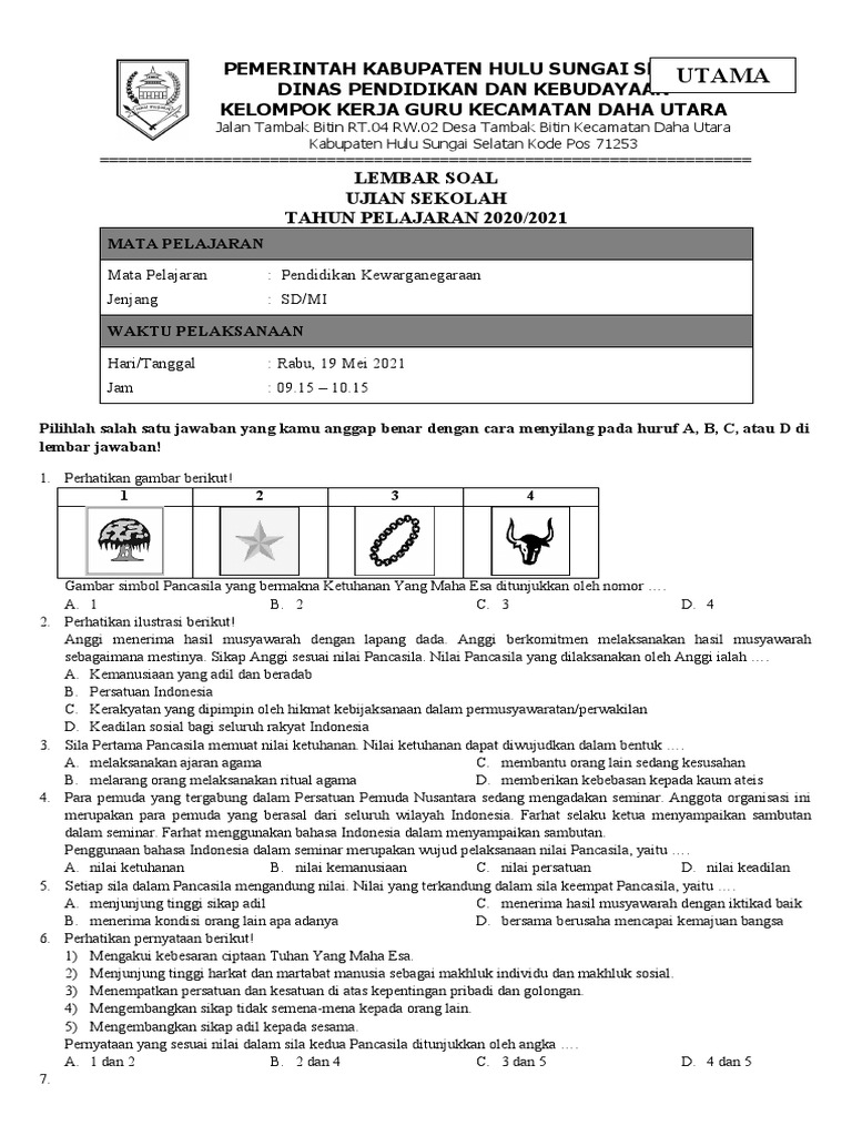 Soal Ujian Sekolah PPKN | PDF