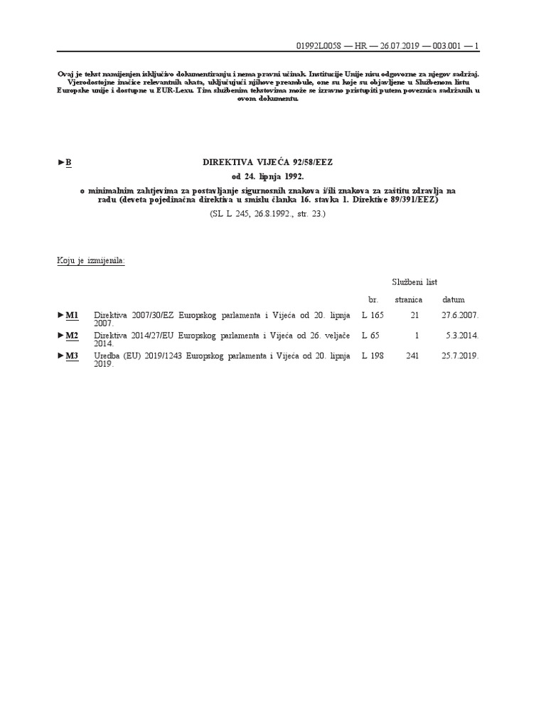 Directive 92 58 EEC - Safety and or Health Signs | PDF