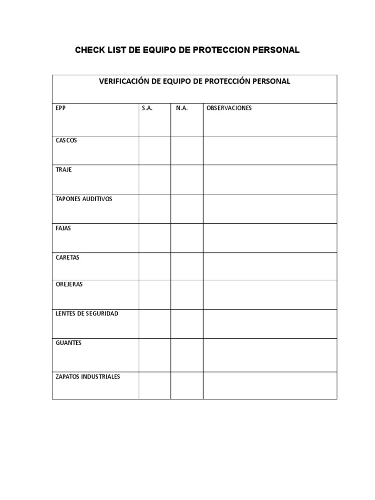 Check List de Equipo de Proteccion Personal | PDF Check List de Equipo de Proteccion Personal | PDF