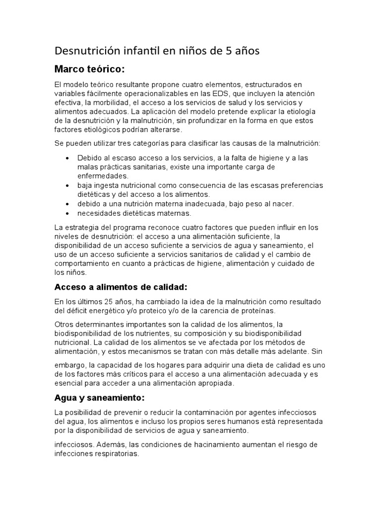 A Desnutrición Infantil En Niños De 5 Años Pdf Desnutrición Nutrición