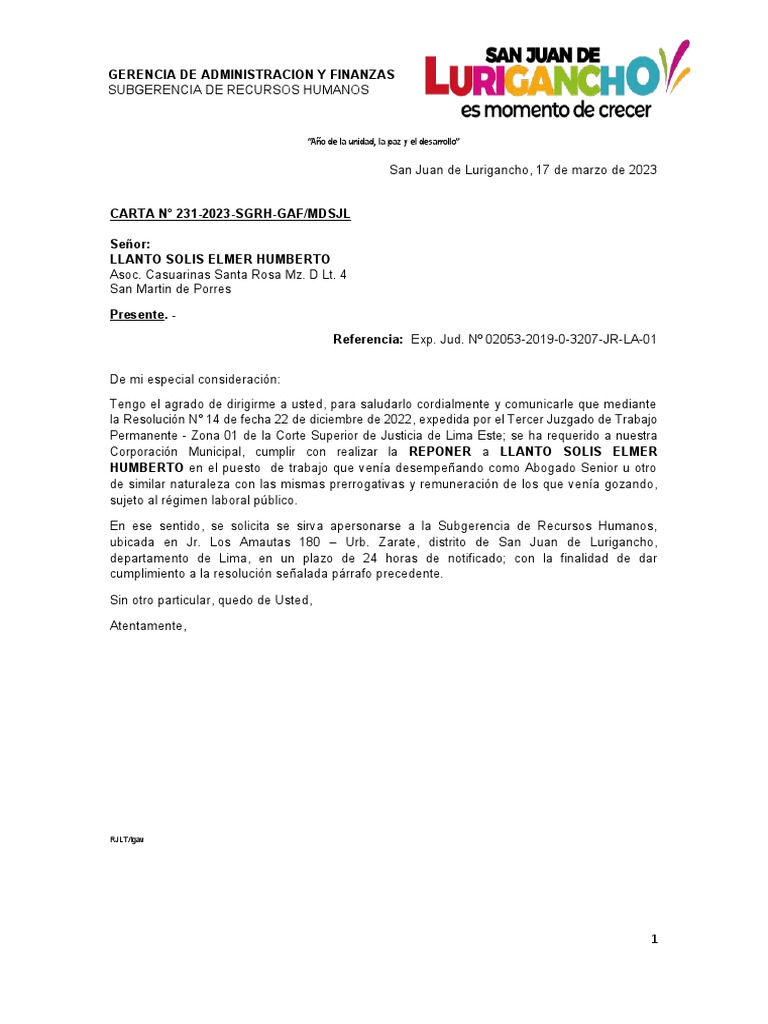 Carta 141 - Sheyla Estefania Reynosos Bendezu | PDF