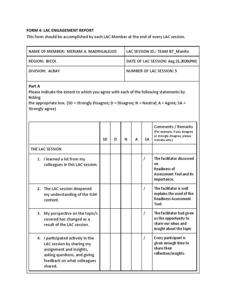 5form 4 Lac Engagement Report Meriam A Madrigalejos Lac Session 5 Pdf 