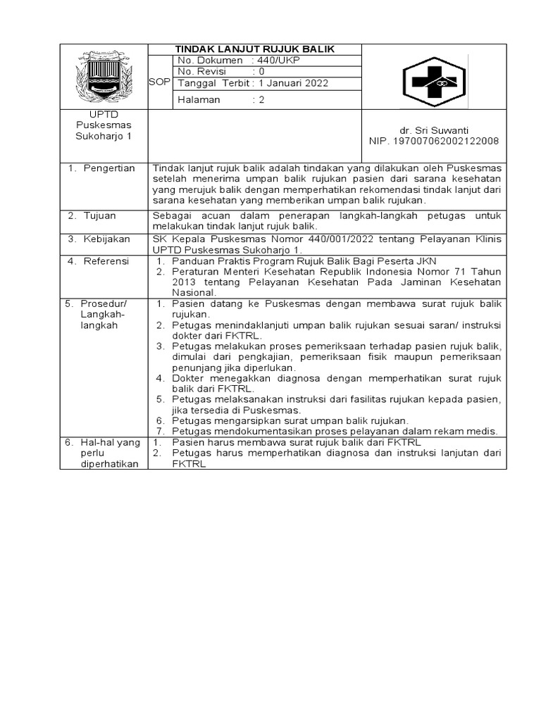 Sop Tindak Lanjut Rujuk Balik | PDF