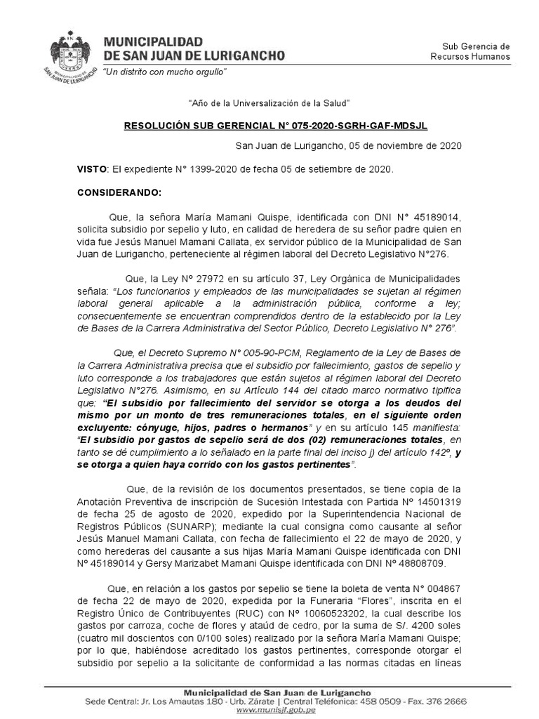 Rs. MARIA MAMANI QUISPE | PDF | Gobierno