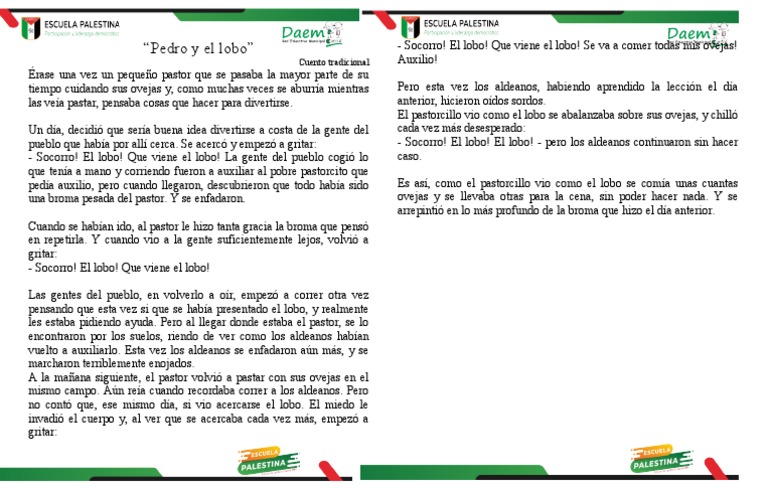 Lectura Pedro y El Lobo | PDF