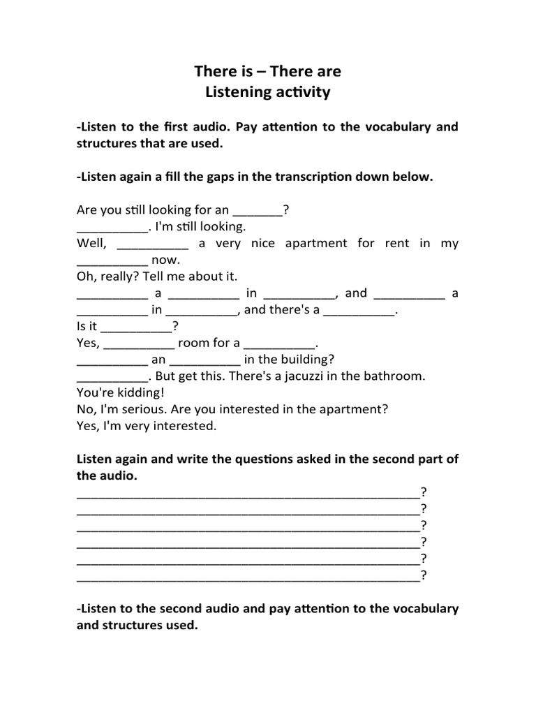 Listening Activities: There Is/Are | PDF | Home & Garden