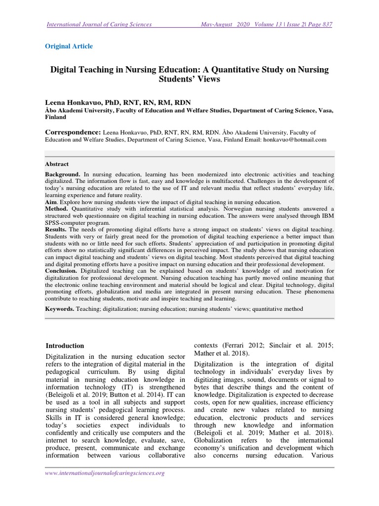 3 Digital Teaching In Nursing Education A Quantitative Study On Nursing