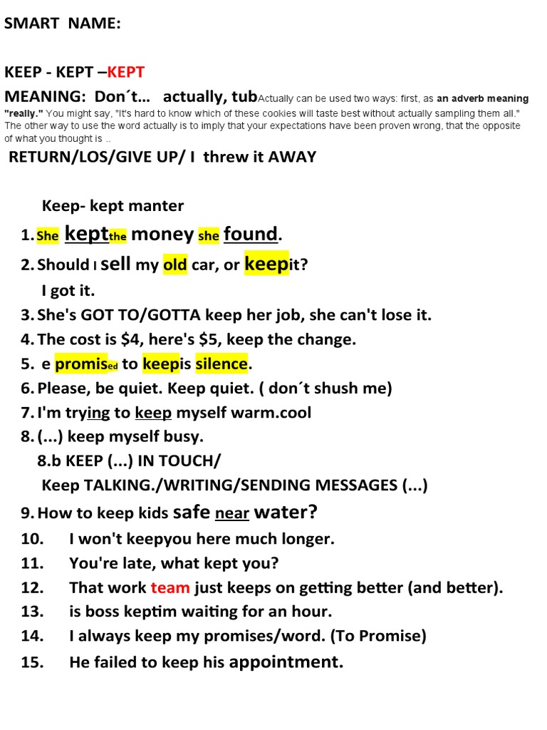 Understanding "Keep" and "Kept" Usage | PDF | Language Arts ...