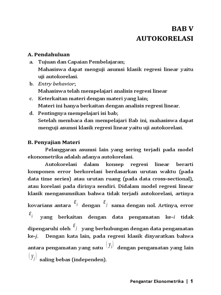 Bukune Pengantar Ekonometrika B5 - Bab5 | PDF | Metode & Bahan Ajar