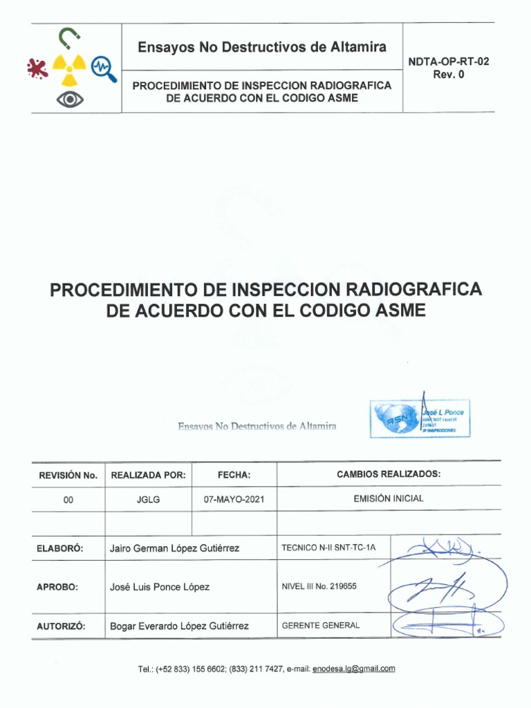 Procedimiento NDTA OP RT 02 Rev. 0 | PDF