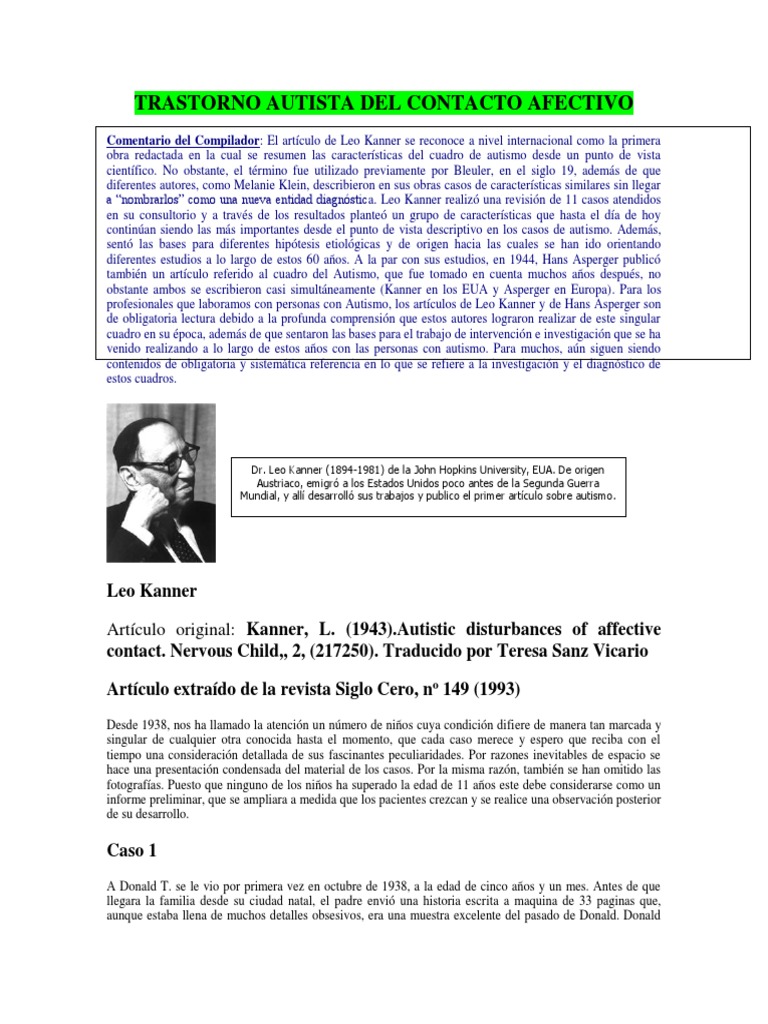 Artículo de Leo Kanner TRASTORNO AUTISTA DEL CONTACTO AFECTIVO | PDF