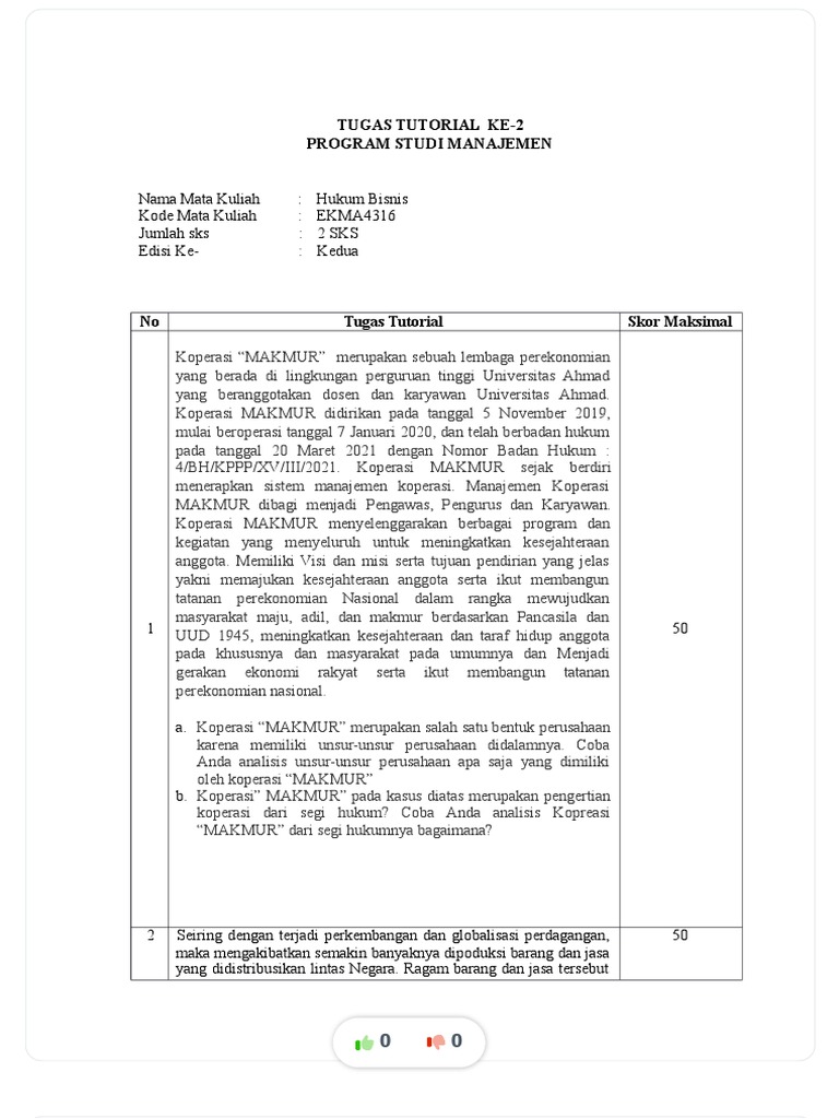 Tugas Tutorial 2 Hukum Bisnis 2023 1 - Compress | PDF