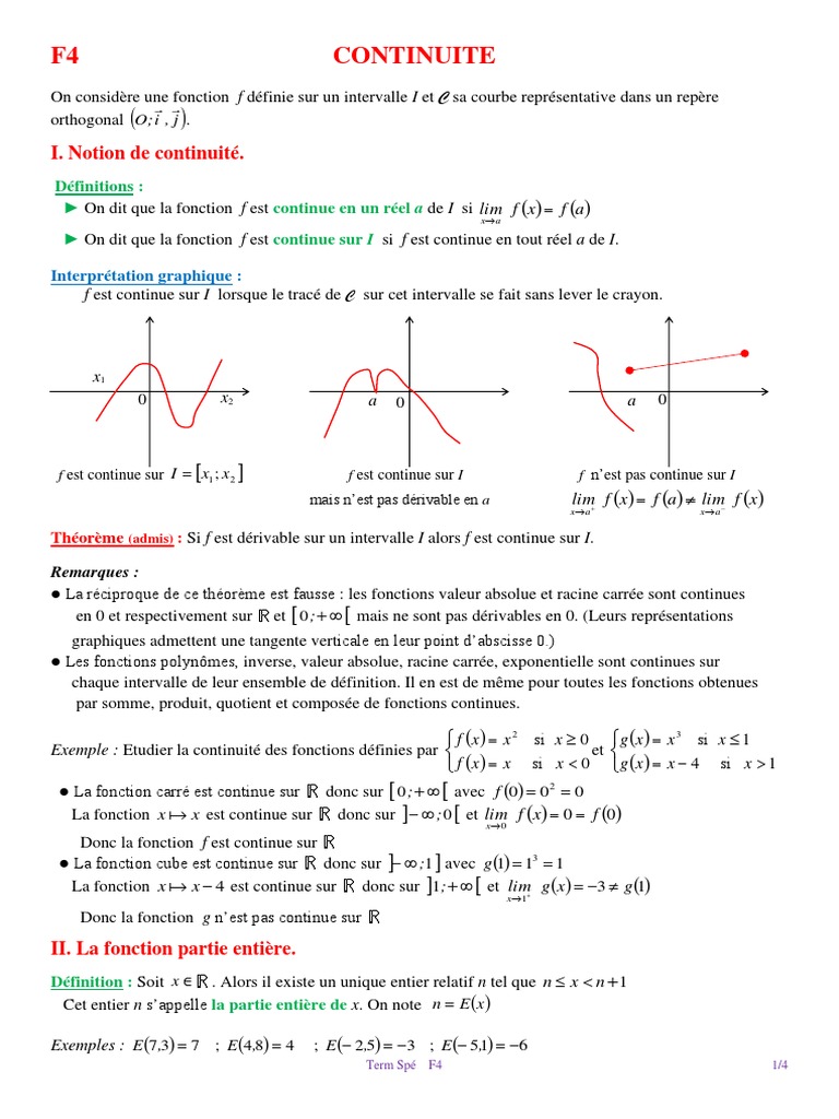 Term Spé F4 Cours Continuité Download Free Pdf Fonctionnalités Et