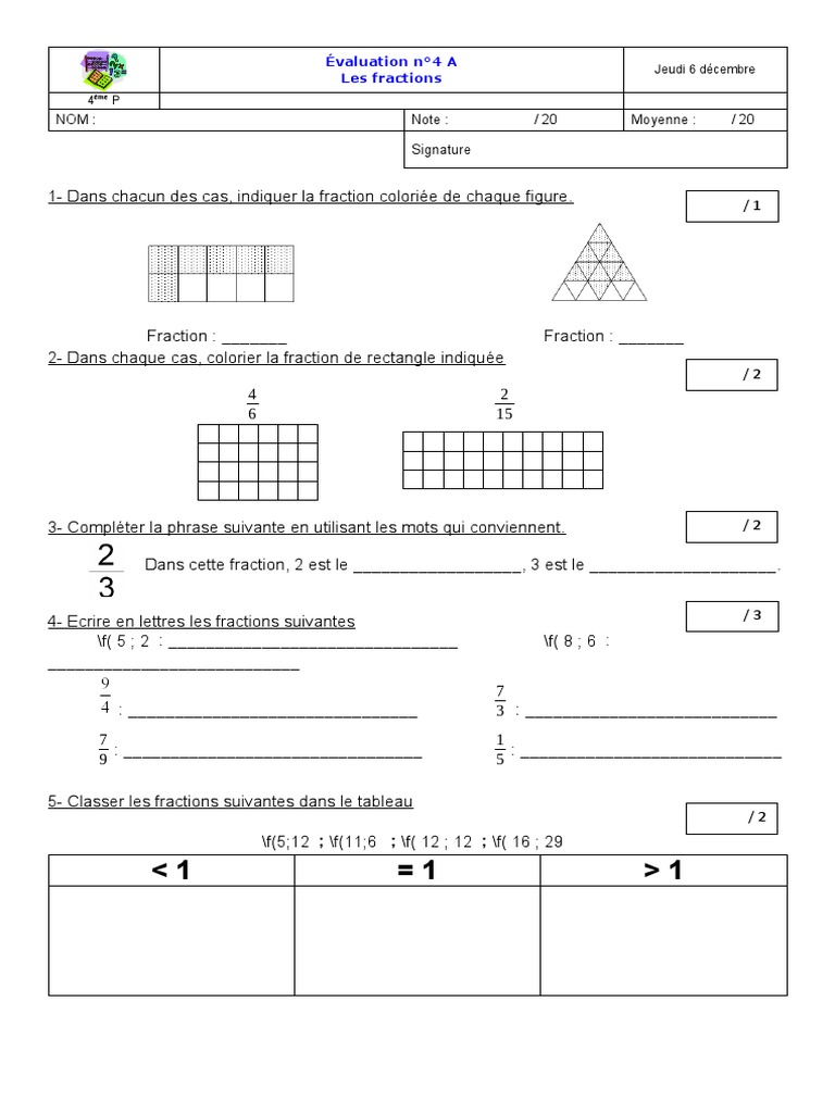 Évaluation des fractions 4ème | PDF