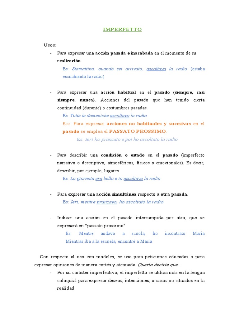 Usos del Imperfecto en Italiano | PDF