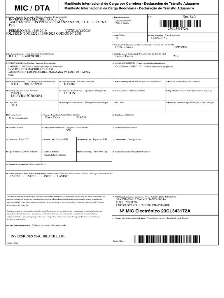 Mic Modelo | PDF | Transporte de mercancías | Gestión de la cadena de suministro