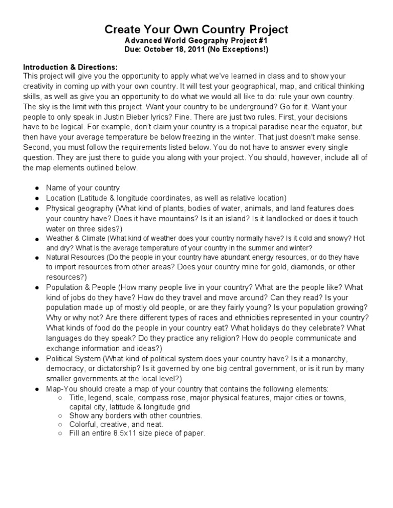 Create Your Own Country Project | Download Free PDF | Geography | Map