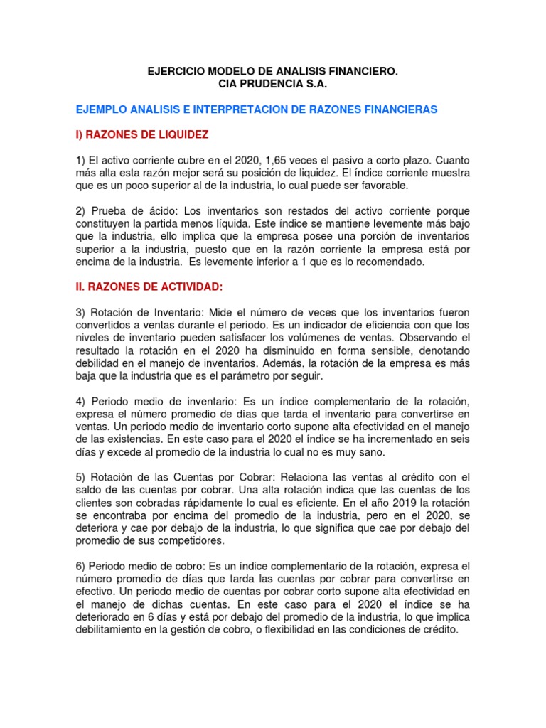 Ejemplo Explicacion Razones Financieras | PDF | Rentabilidad sobre recursos propios | Deuda