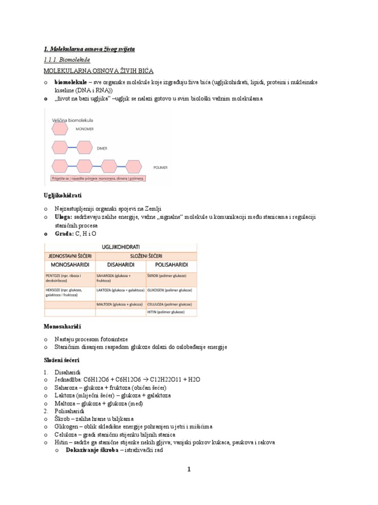 Bio - Molekularna Osnova Živog Svijeta | PDF