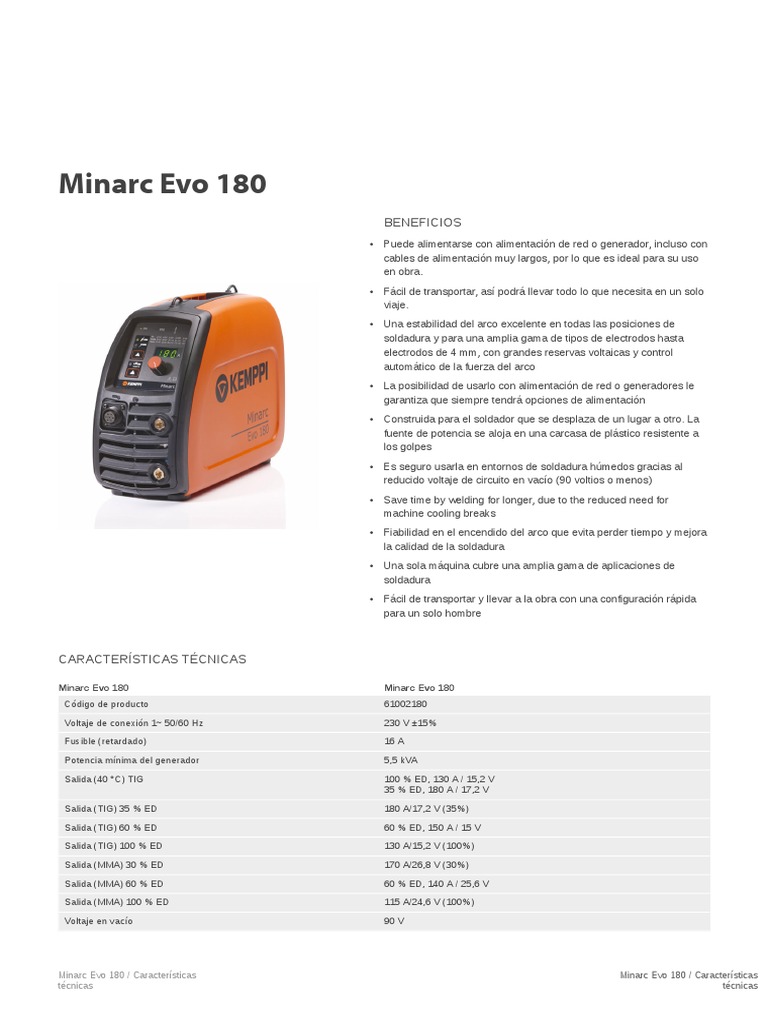 Minarc Evo 180: Soldadora Versátil y Portátil | PDF | Soldadura ...