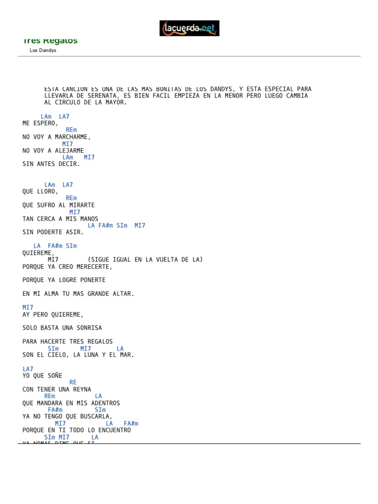 Tres Regalos Los Dandys Acordes Pdf
