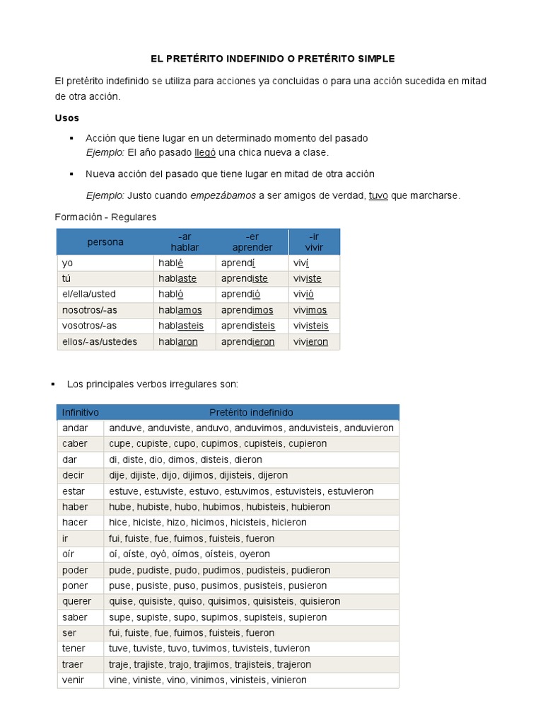 El Pretérito Indefinido o Pretérito Simple | PDF | Lingüística | Gramática