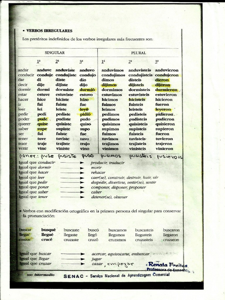 Pretérito Simple Verbos Irregulares | PDF