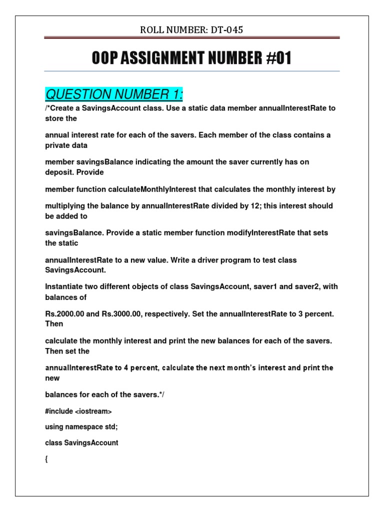 Oop Assignment#01 | PDF | Computers