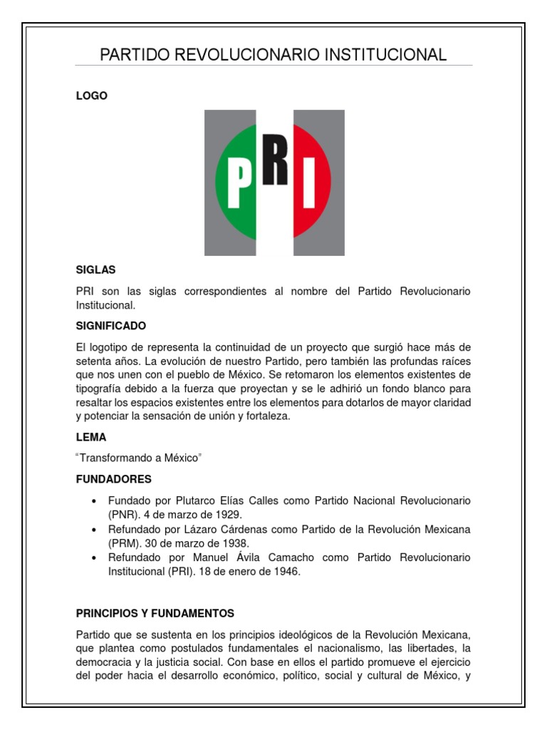 Partido Revolucionario Institucional | PDF | Partido Revolucionario ...
