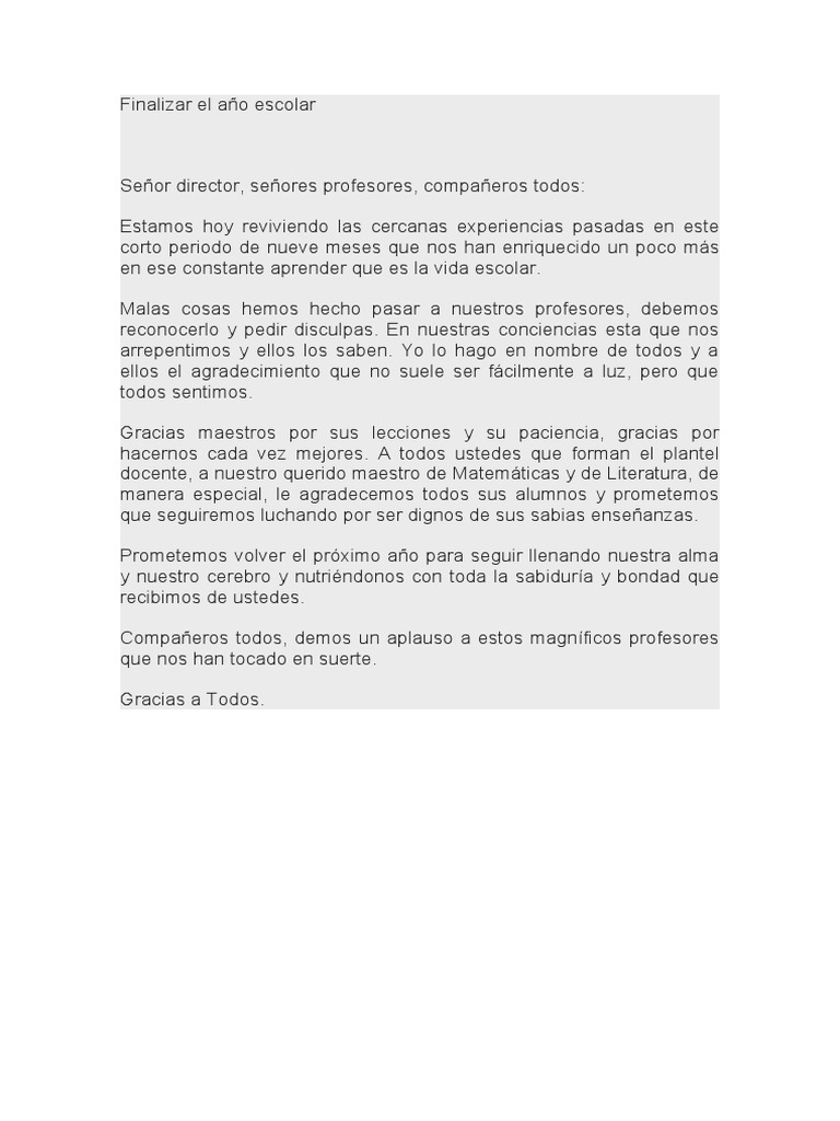 Finalizar El Año Escolar | PDF Finalizar El Año Escolar | PDF