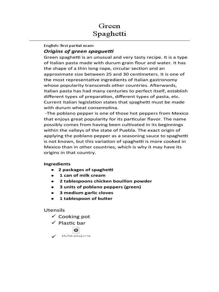 Origins of green spaghetti | PDF