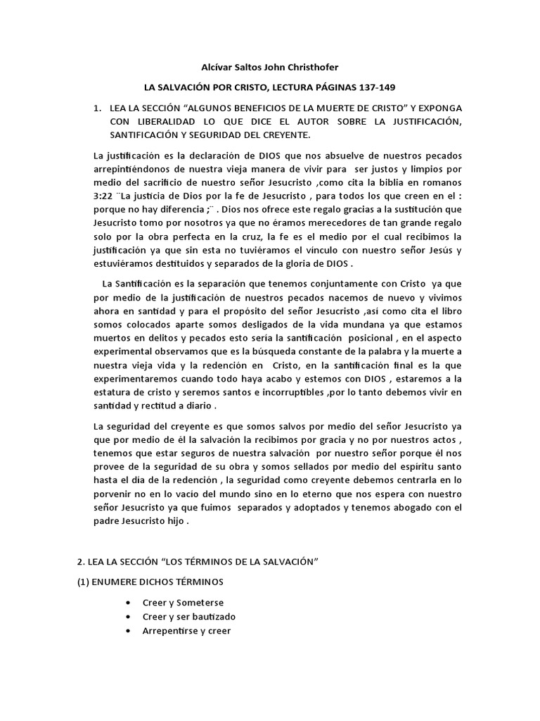 Cuestionario 2 La Salvación Por Cristo | PDF | Cristo (título) | Salvación