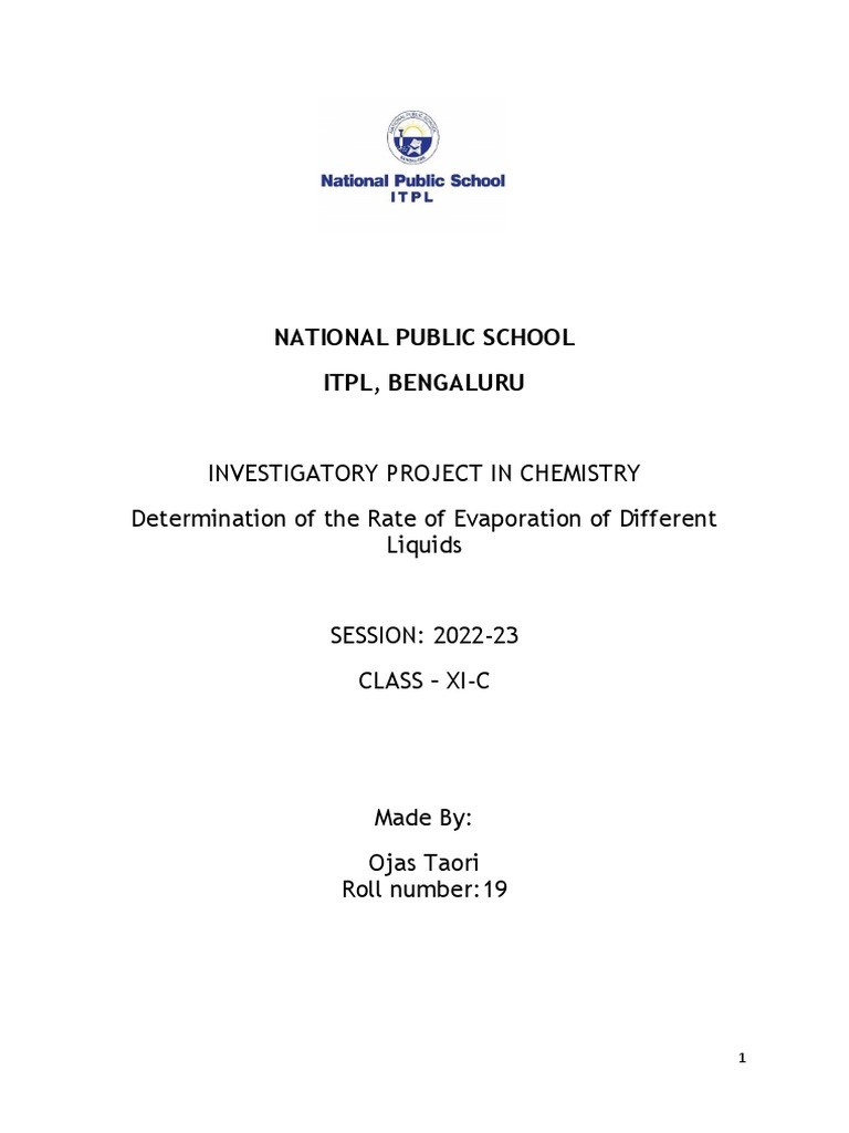 Chemistry Project | PDF | Evaporation | Liquids