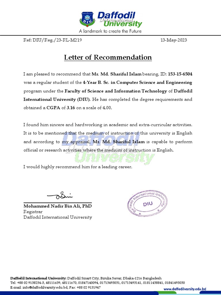 Recommendation Letter | PDF