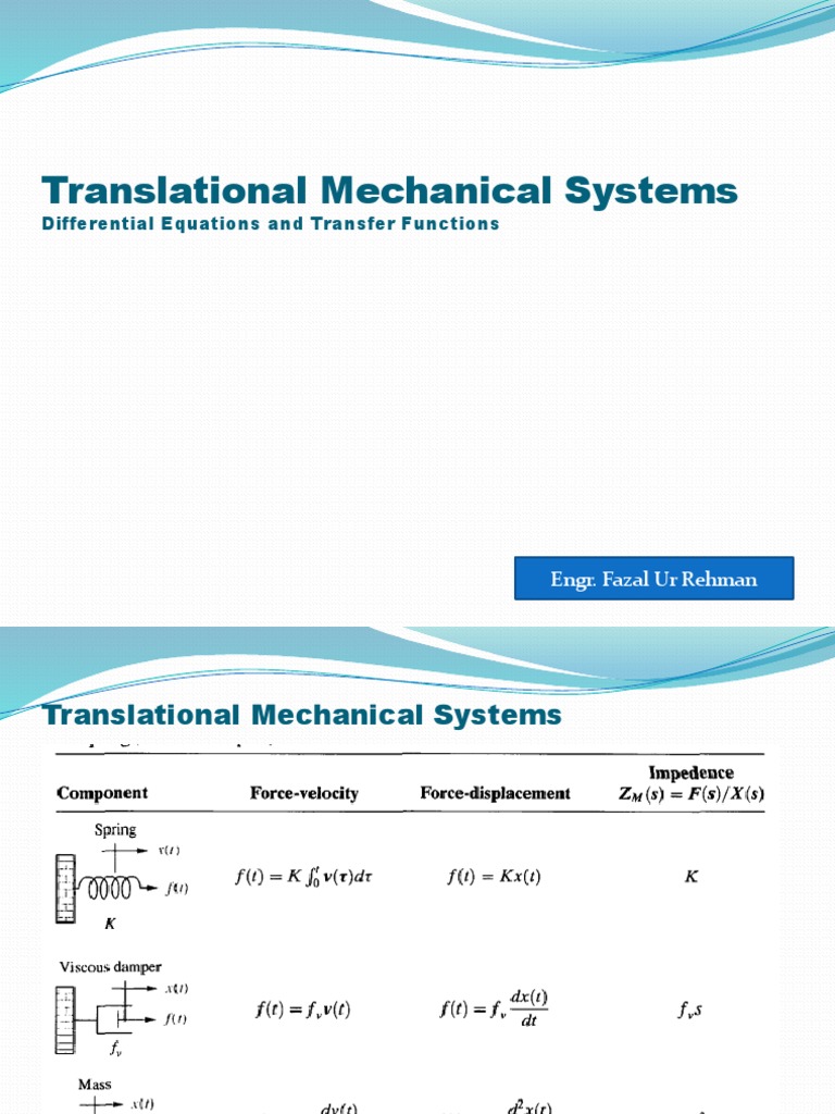 Modeling Translational Mechanical Systems Through Differential ... Modeling Translational Mechanical Systems Through Differential ...