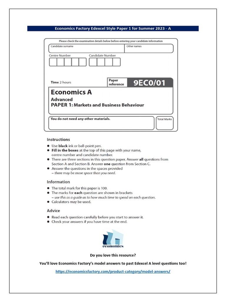 Edexcel Style Paper 1 Summer 2023 - A | PDF