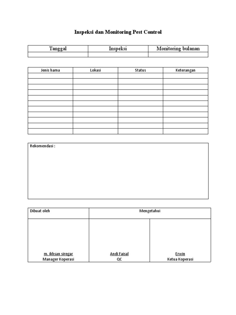 Inspeksi Dan Monitoring Pest Control | PDF
