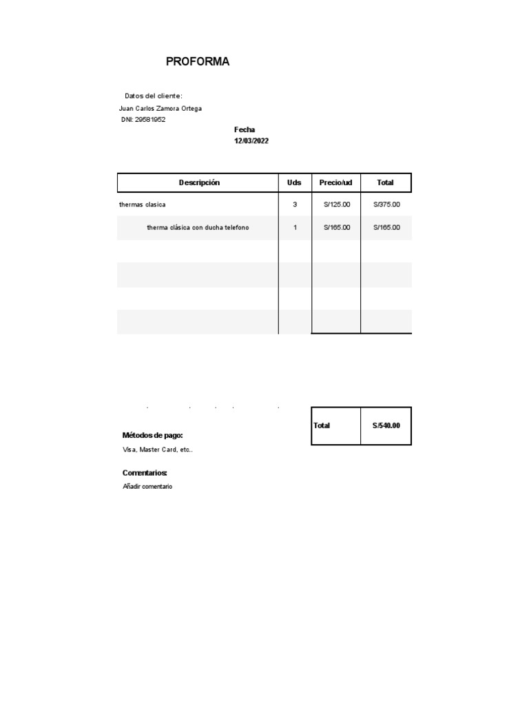 Factura Proforma Excel | PDF
