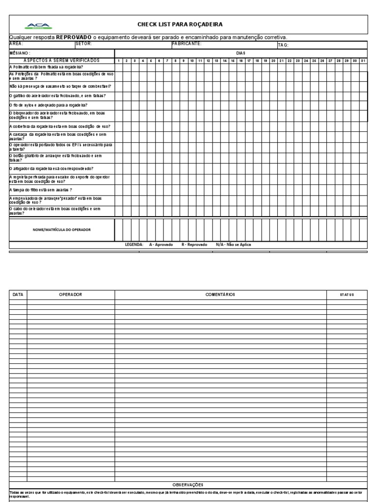 Check List para Roçadeira | PDF