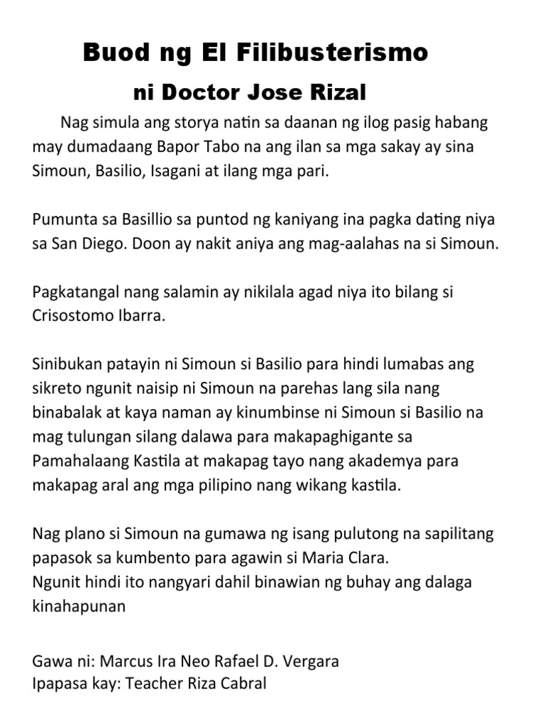 Buod NG El Filibusterismo - Marcus | PDF