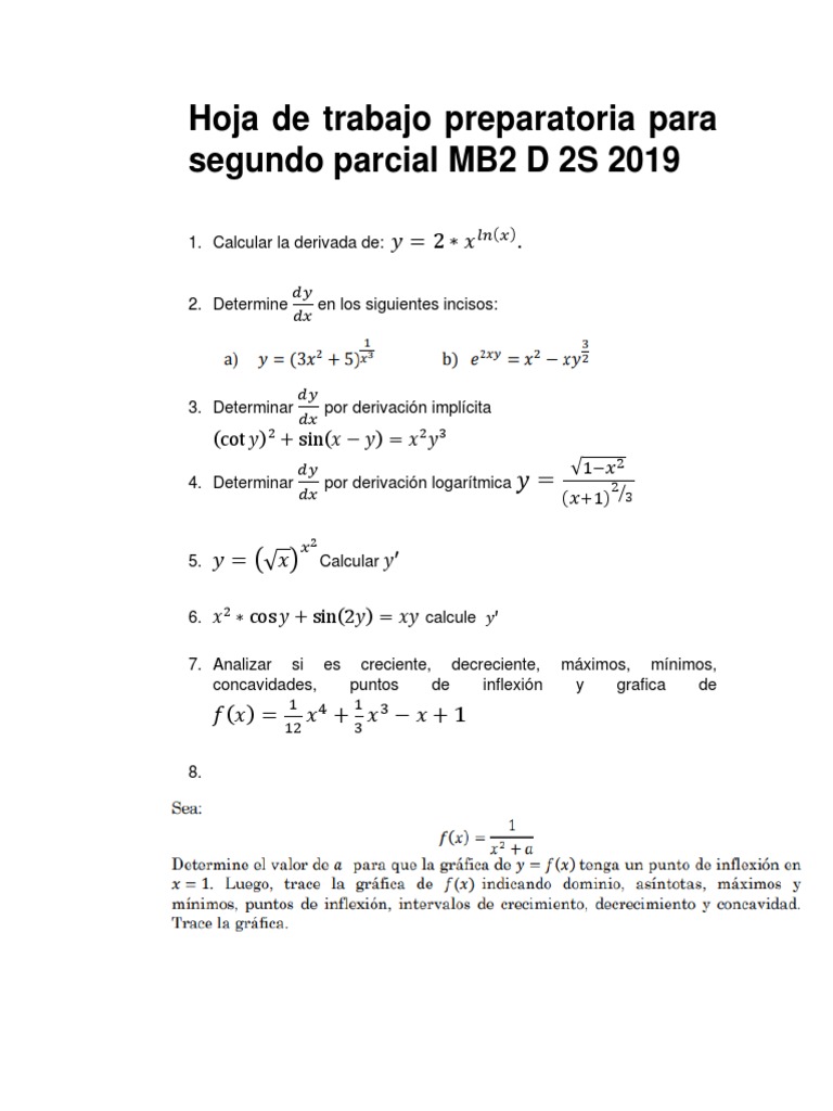 Hoja de Trabajo Preparatoria Segundo Parcial MB2 D 2S 2019 | PDF