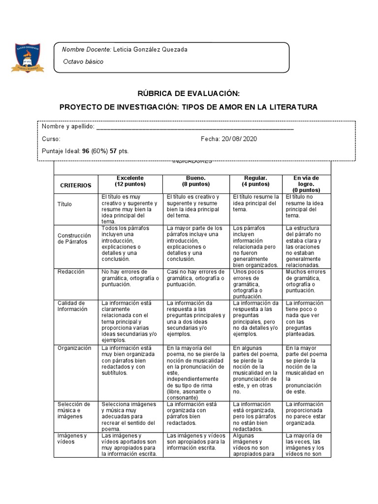 RÚBRICA TRABAJO DE INVESTIGACIÓN | PDF