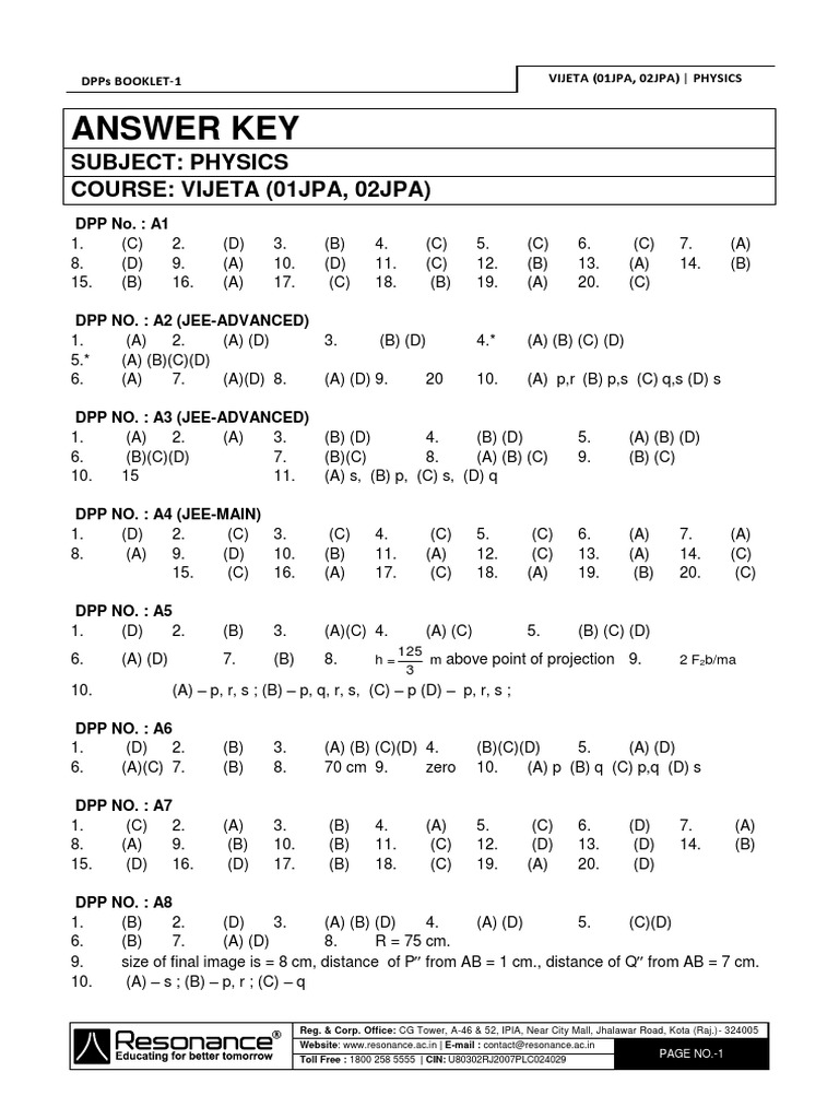 Physics Answer+key 01jpa,+02jpa | PDF | Tissue Engineering | Biology