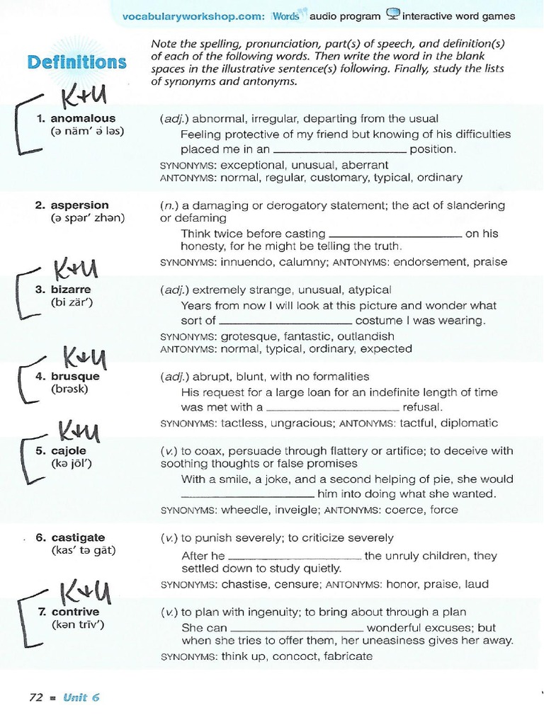 Vocabulary List of Complex Terms | PDF